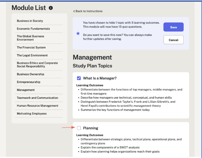 Lumen One: Study Plan Customization